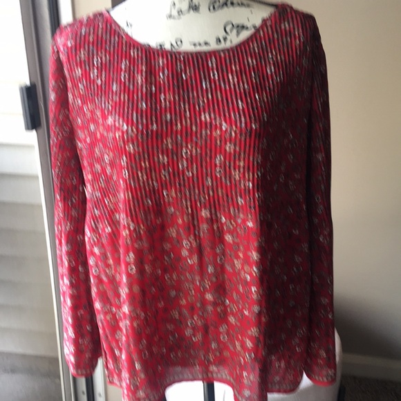 Max Studio | Tops | Max Studio Red Floral Long Sleeve Top | Poshmark